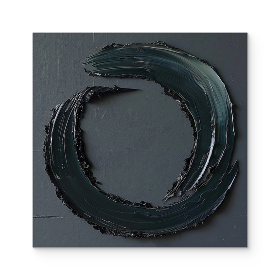 Zen Enso-Inspired Black Circle Textured Art on Charcoal Background