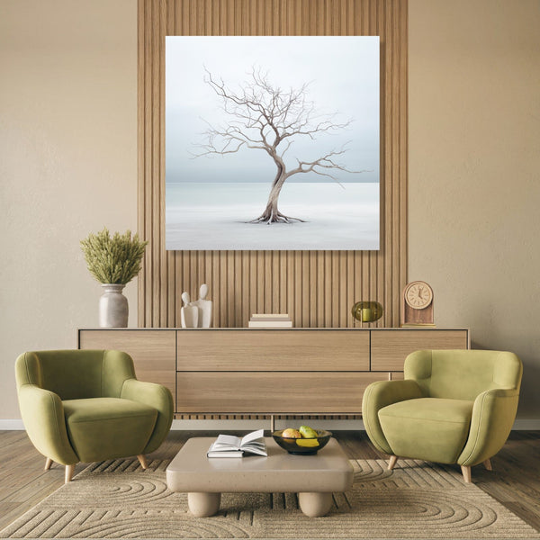 Minimalist Monochrome Painting of a dry tree – CRAFTICO
