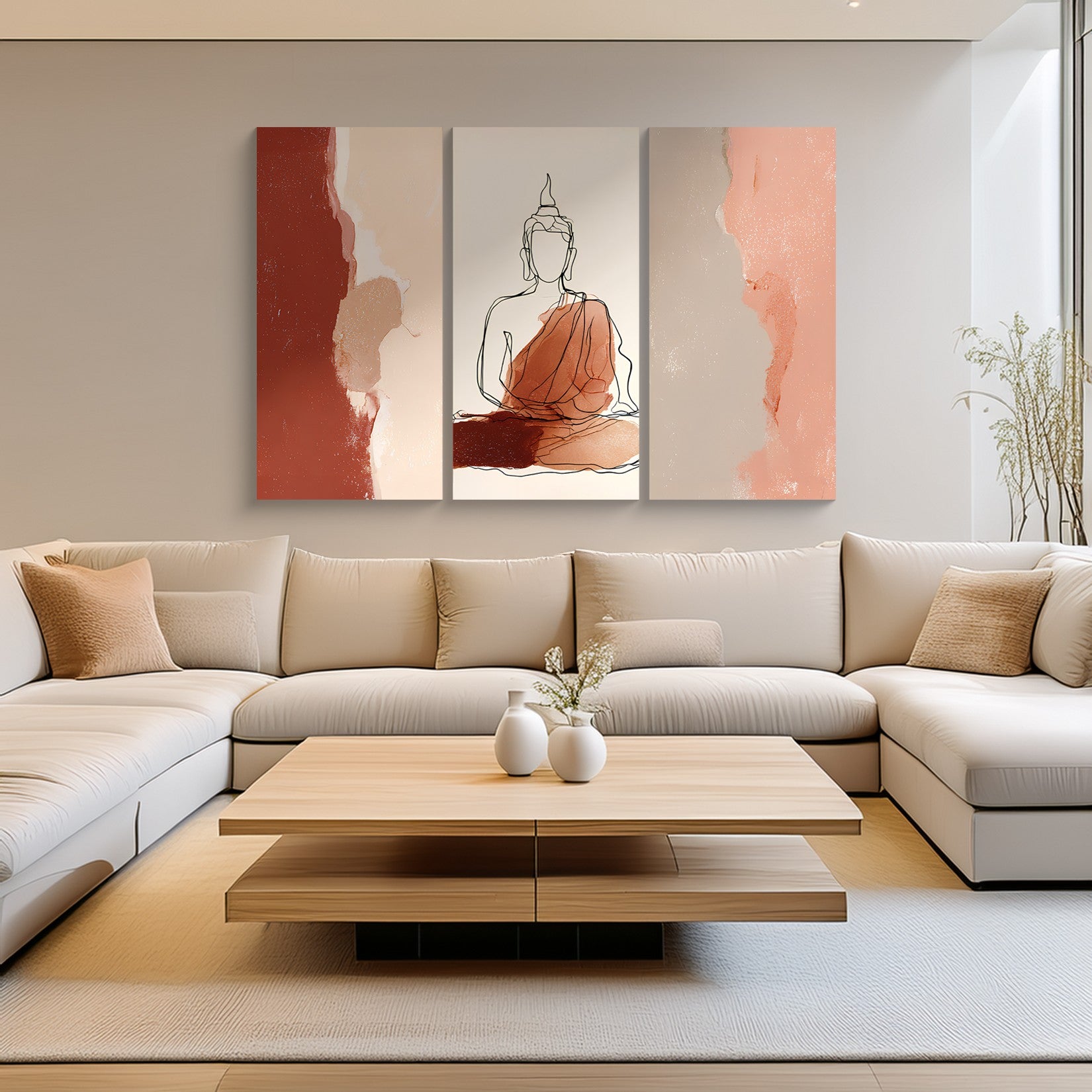 Line Art Buddha with Watercolor | Minimal Spiritual Triptych