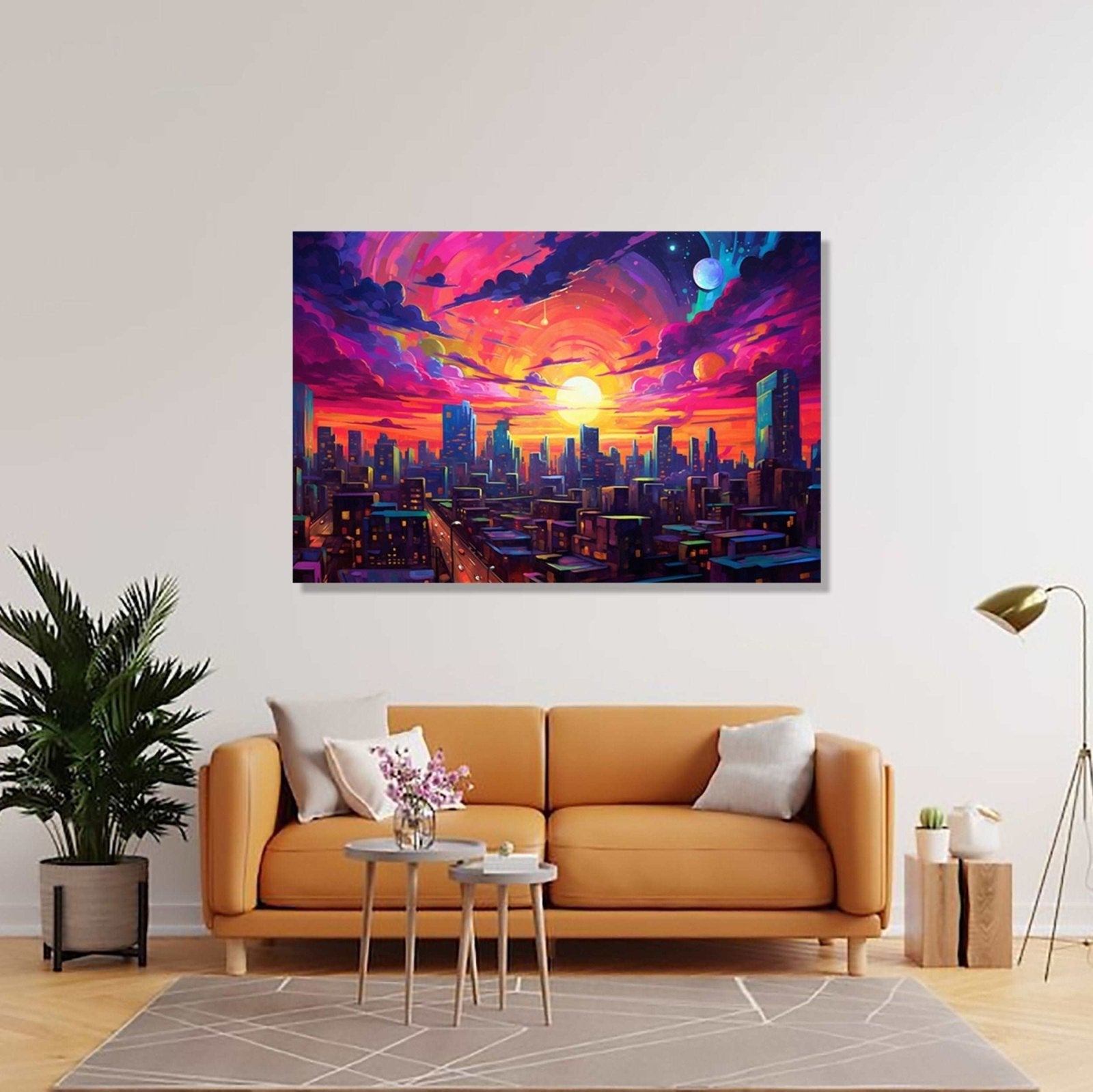 Cityscape Painting of sunset in a city