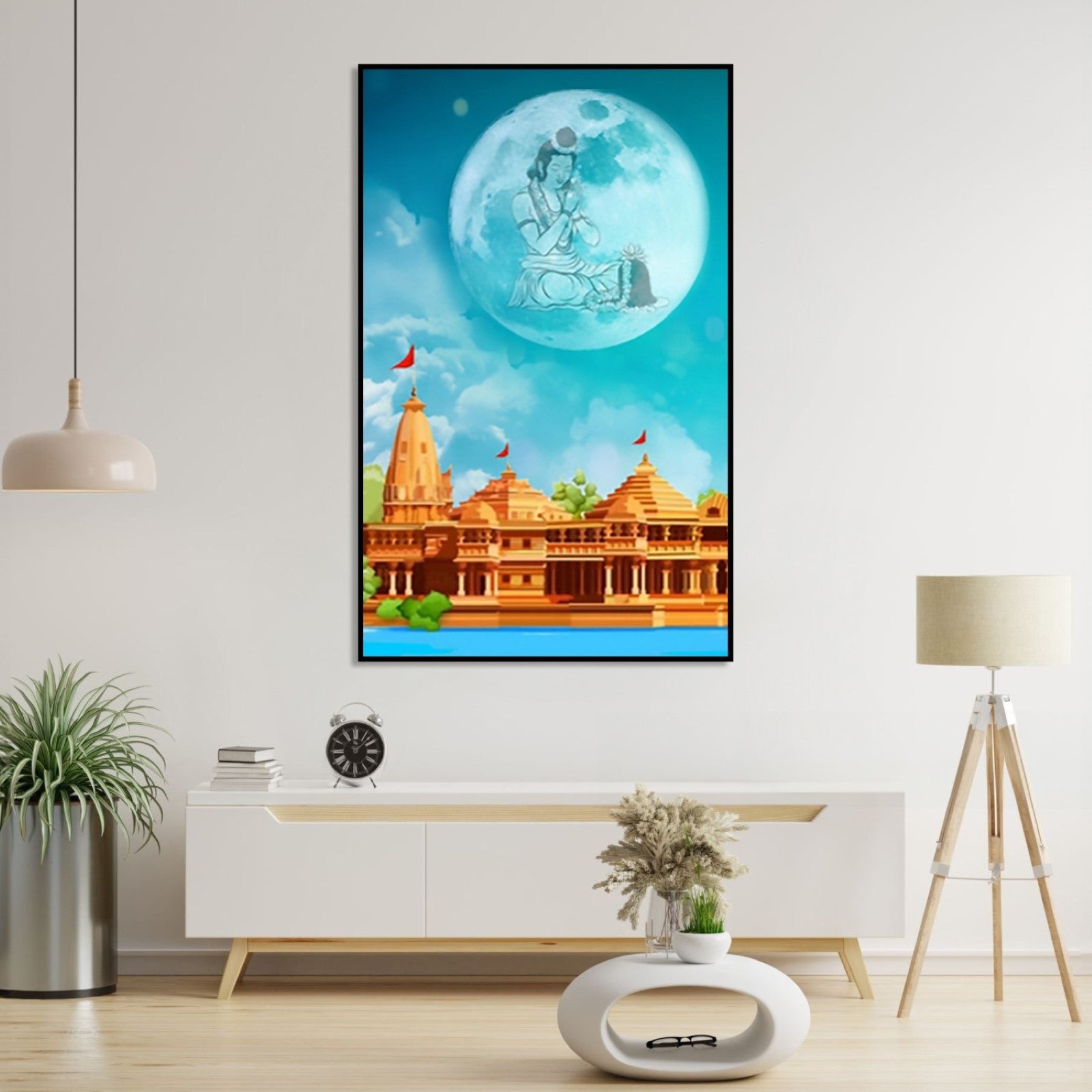 Canvas Painting of Ram Mandir in foreground and image of ShriRam ...