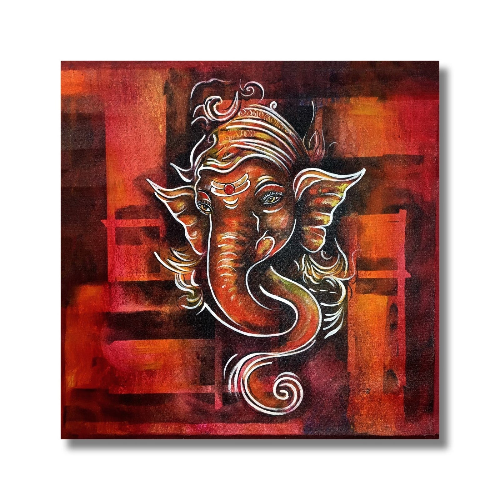 A White line Ganesha head Painting in Red maroon background – CRAFTICO