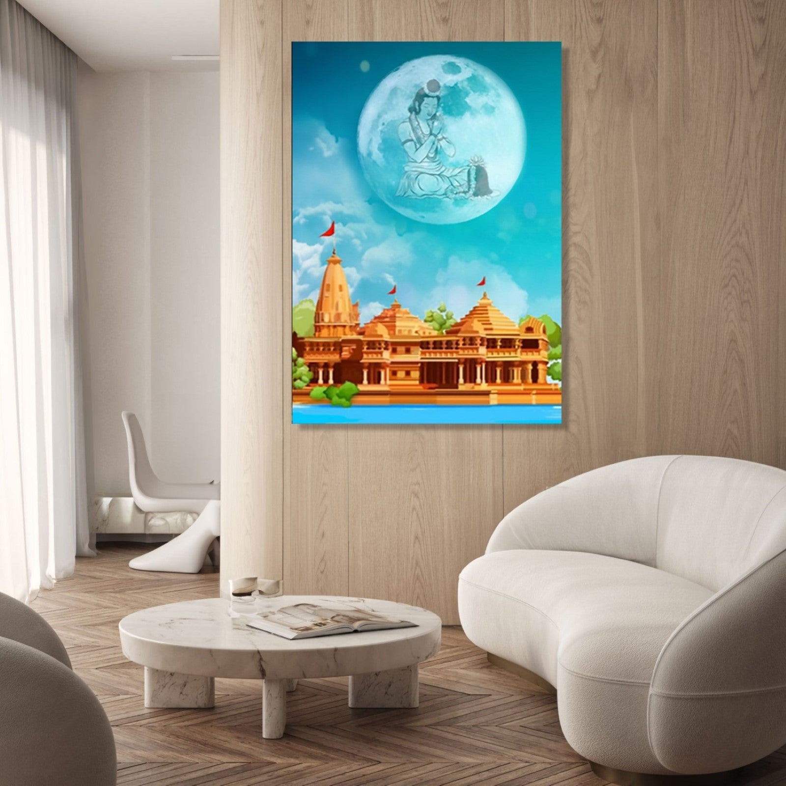 Canvas Painting of Ram Mandir in foreground and image of ShriRam ...